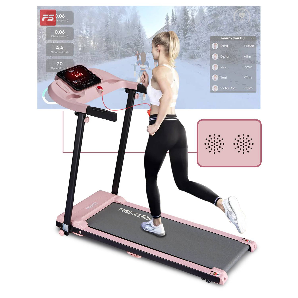 REKA Fitness Pink Treadmill, 2.5HP, Manual Incline, FitShow APP, Speed ...